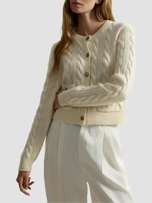Polo Ralph Lauren Cable-knit Wool-cashmere Crop Cardigan