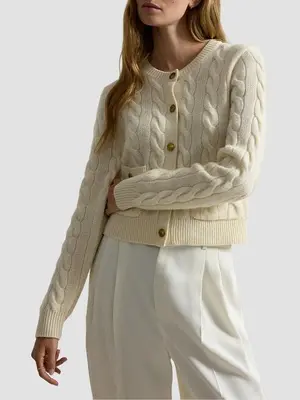 Polo Ralph Lauren Cable-knit Wool-cashmere Crop Cardigan