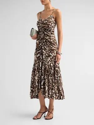 A.L.C. Lindsey Gathered Speckled Midi Dress
