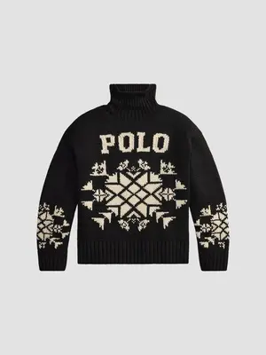 Polo Ralph Lauren Snowflake Turtleneck Wool-blend Sweater - Black