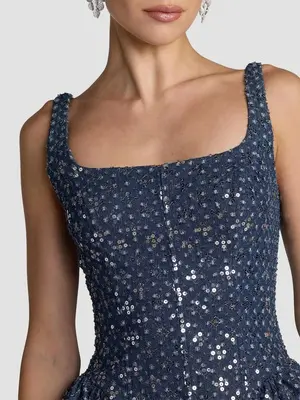 Mac Duggal Sequin Denim Fit & Flare Mini Dress