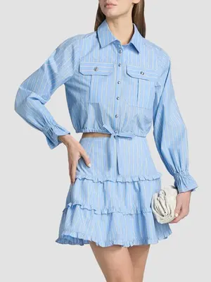 Cinq À Sept Prezley Lili-striped Tie-waist Crop Shirt