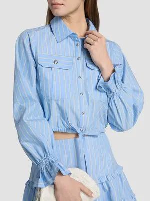Cinq À Sept Prezley Lili-striped Tie-waist Crop Shirt