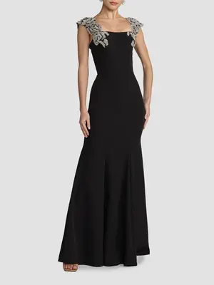 Mac Duggal Embellished Strap Crepe Mermaid Gown