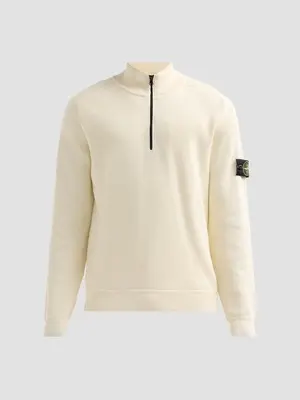 Stone Island Rib-knit Cotton Quarter-zip Sweatshirt - Ivory