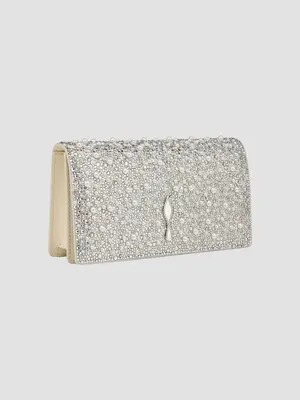 CHRISTIAN LOUBOUTIN Bettina Suede Strass And Pearls Clutch - Silver