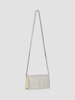 CHRISTIAN LOUBOUTIN Bettina Suede Strass And Pearls Clutch - Silver