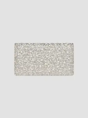 CHRISTIAN LOUBOUTIN Bettina Suede Strass And Pearls Clutch - Silver