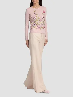Giambattista Valli Floral Embroidered Cashmere-silk Top