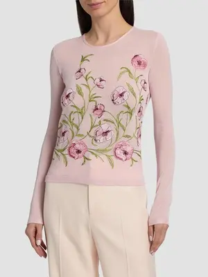 Giambattista Valli Floral Embroidered Cashmere-silk Top