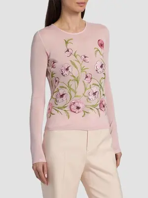 Giambattista Valli Floral Embroidered Cashmere-silk Top