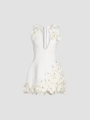 BRONX BANCO Estelle Crystal-embellished Floral-appliquéd Minidress