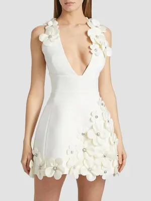 BRONX BANCO Estelle Crystal-embellished Floral-appliquéd Minidress