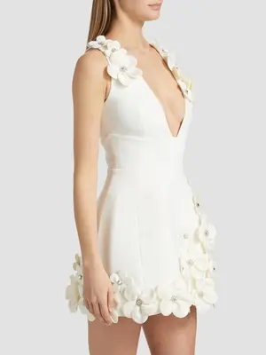 BRONX BANCO Estelle Crystal-embellished Floral-appliquéd Minidress