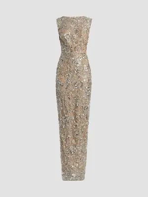 BRONX BANCO Violet Floral Sequin Gown