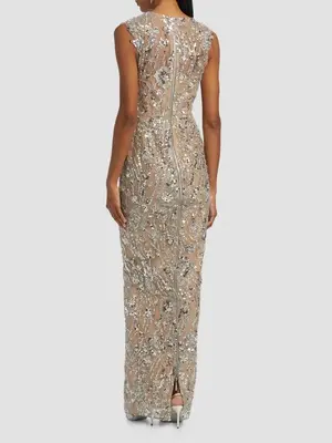BRONX BANCO Violet Floral Sequin Gown