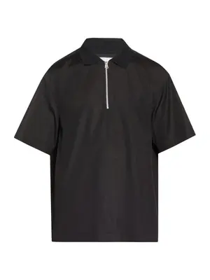 Sacai Quarter-zip Cotton Poplin Shirt - Black