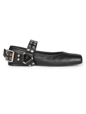 Alaïa Buckle-accented Leather Ballet Flats - Noir