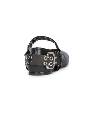 Alaïa Buckle-accented Leather Ballet Flats - Noir