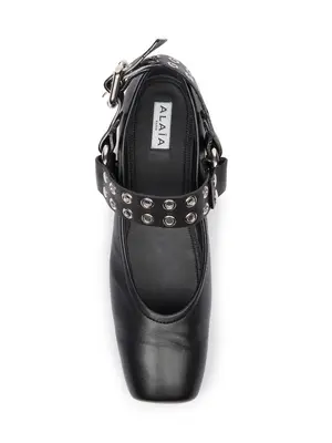 Alaïa Buckle-accented Leather Ballet Flats - Noir