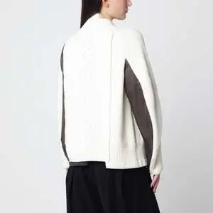 Sacai White/khaki Green Sweater In Wool And Nylon