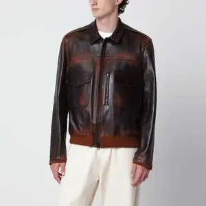 GOLDEN GOOSE Vintage-effect Leather Bomber Jacket - Brown
