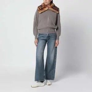 Moose Knuckles Wool Cardigan With Faux Fur Collar - Grey