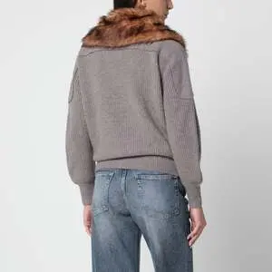 Moose Knuckles Wool Cardigan With Faux Fur Collar - Grey