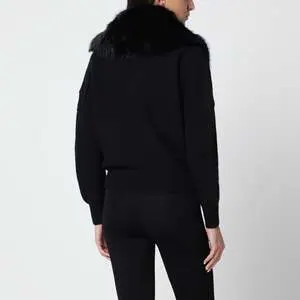 Moose Knuckles Wool Cardigan With Faux Fur Collar - Black