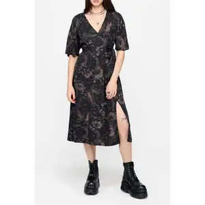 DISTURBIA Curio Print Wrap Front Midi Dress