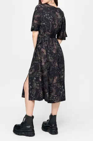 DISTURBIA Curio Print Wrap Front Midi Dress