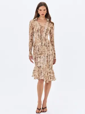 MISS CIRCLE NEW YORK Umara Reptile Print Chiffon Tie-front Top