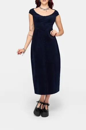 DISTURBIA Leona Off-shoulder Cord Midi Dress