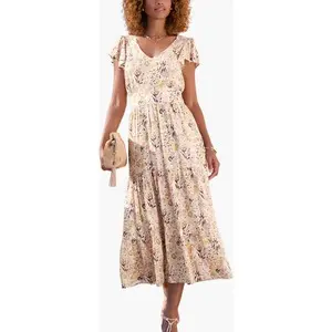 LASCANA Flutter Sleeve Floral Dress