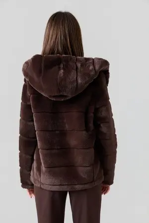 LE FAFO Hooded Faux Fur Coat - Brown