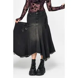 DISTURBIA Erica Hanky Hem Denim Midi Skirt