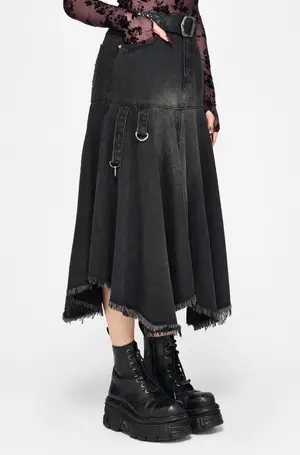 DISTURBIA Erica Hanky Hem Denim Midi Skirt