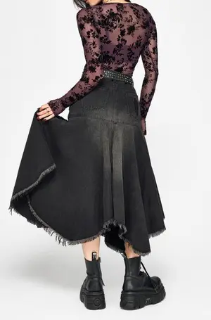 DISTURBIA Erica Hanky Hem Denim Midi Skirt