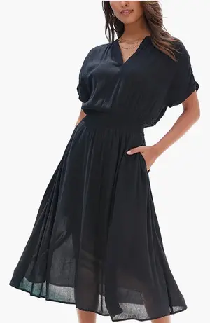 LASCANA Flowy Notch Neck Dress - Black