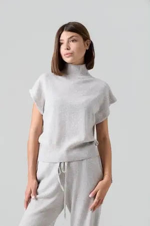 LE FAFO Cashmere Blend Mock Neck Sweater - Gray