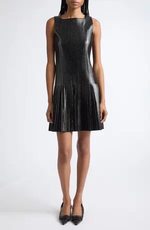 COURREGES Pleated Faux Leather Minidress - Black