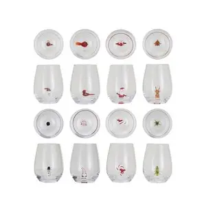 OLIVE GROVE Stemless Wine Glass With Holiday Figure - Multicolor