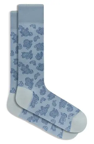 Bugatchi Paisley Mercerized Cotton Blend Dress Socks - Shark