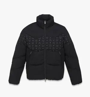 Mcm Monogram Print Puffer Jacket In Nylon - Black