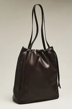 Maeve Slouchy Faux Leather Cched Tote Bag - Chocolate