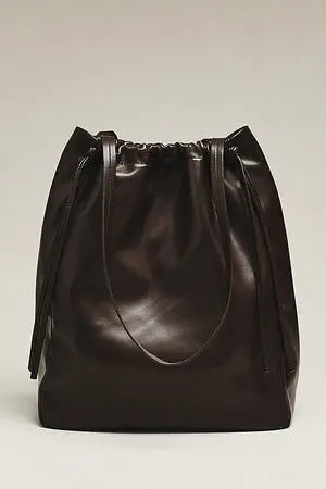 Maeve Slouchy Faux Leather Cched Tote Bag - Chocolate