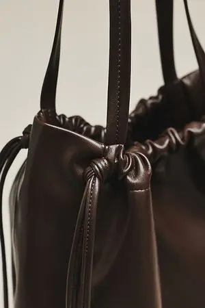 Maeve Slouchy Faux Leather Cched Tote Bag - Chocolate