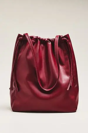 Maeve Slouchy Faux Leather Cched Tote Bag - Red
