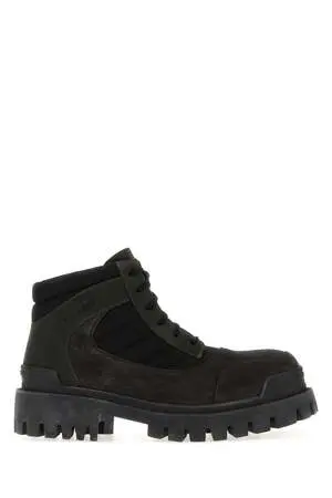 Balenciaga Slate Suede And Canvas Combat Ankle Boots - Black