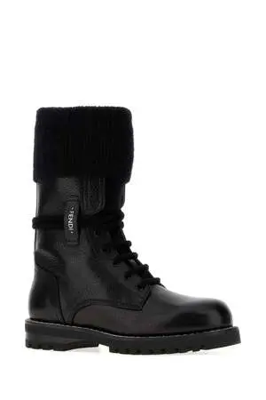 Fendi Leather Commando Ankle Boots - Black